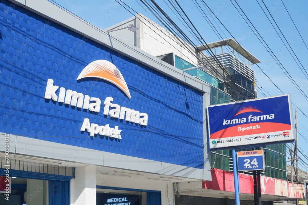 Kimia Farma Apotek company logo billboard. The company operates in the ...
