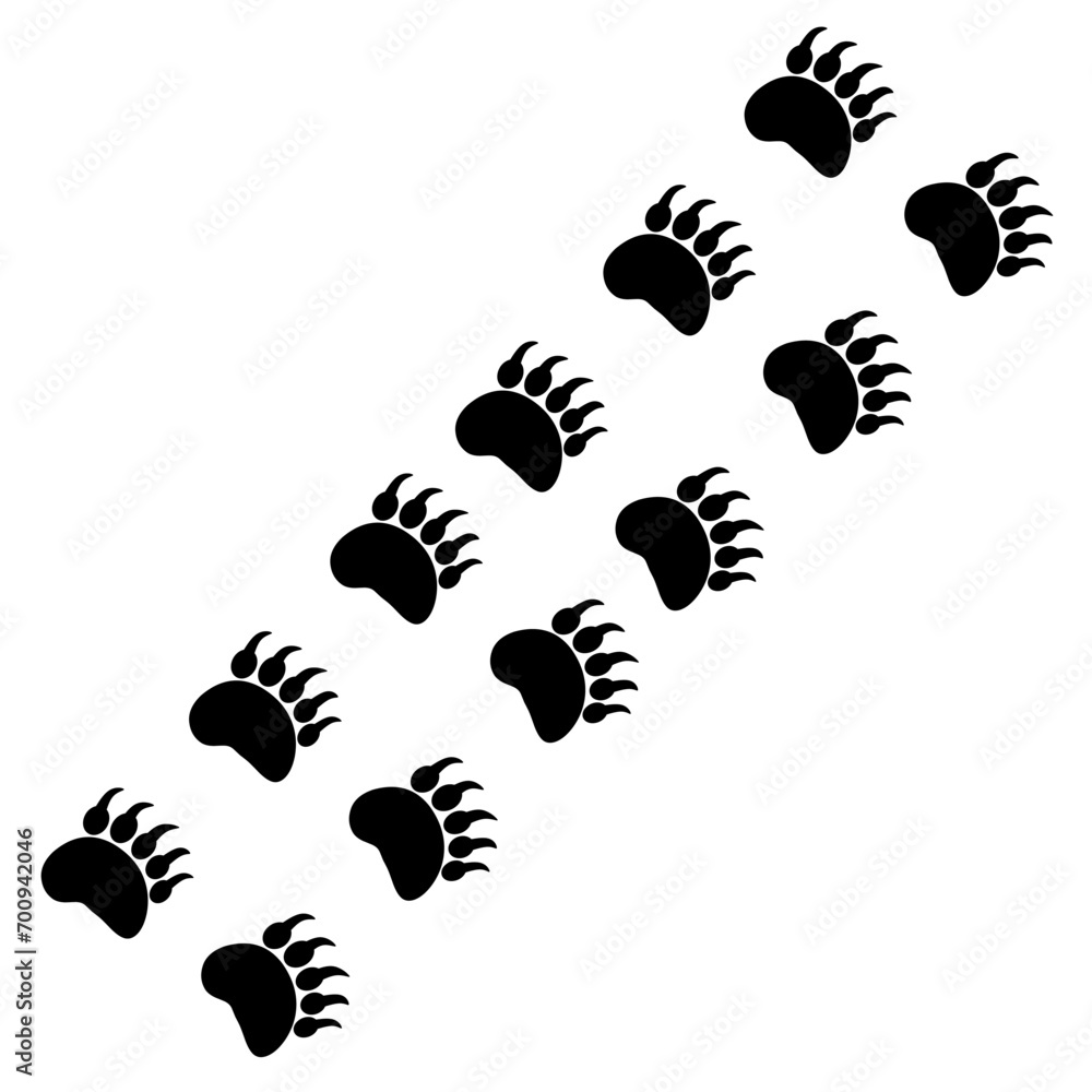 Bear footprints with sharp hooves. Bear tracks on white background ...