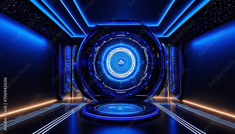 Circle portals, teleport, hologram gadget. Blank display, stage or ...