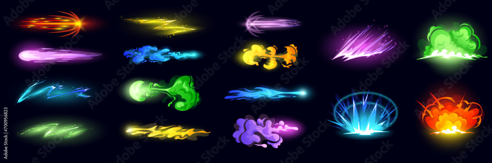 Magic cartoon effect VFX. Energy game comic animation. Neon burst. Bomb ...