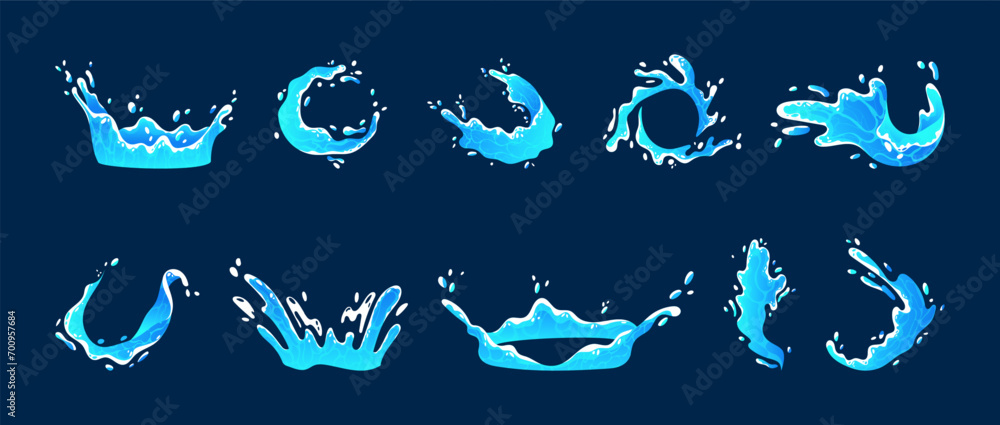 Water splash. Cartoon circle ocean. Spray drops. Fresh and clean liquid ...