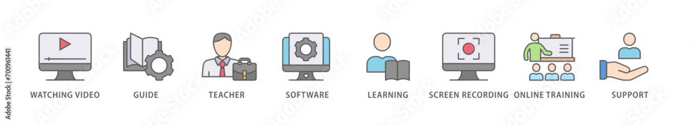 Video tutorial banner web icon vector illustration concept with icon of ...