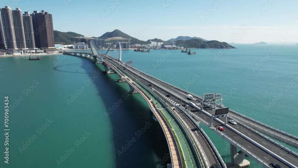 Large-scale sea traffic viaduct bridge Cross Bay Link landmark in Lohas ...