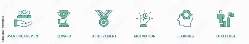 Gamification banner web icon vector illustration concept with icon of user engagement, reward ...