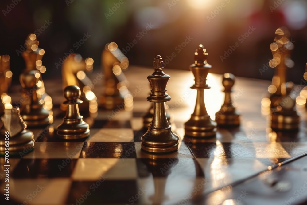 A detailed close-up view of a chess board filled with multiple chess ...