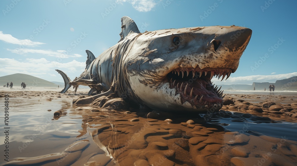 Impressive Megalodon Shark Skeleton Washed Up on Ocean Shore, Huge Body ...