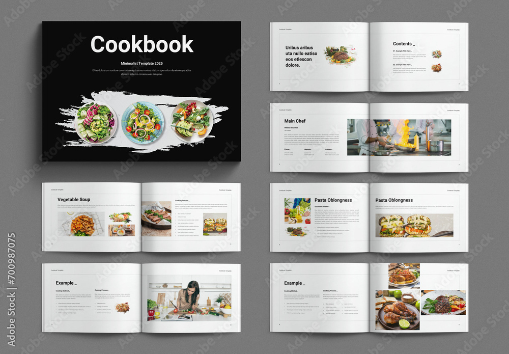 Minimal Cookbook Template Recipe Book Design Brochure Layout Landscape ...