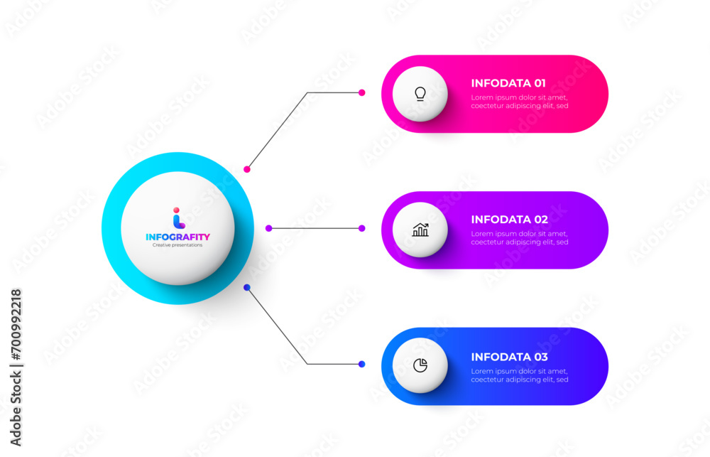 Flow chart infographic business template. Central circle with three ...