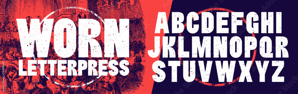 Textured Font with a Worn Letterpress texture. Bold condensed font ...