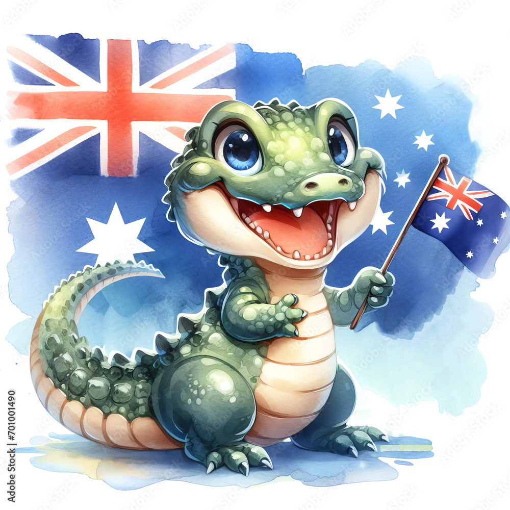 Australia Day concept: a whimsical illustration of a cheerful green ...