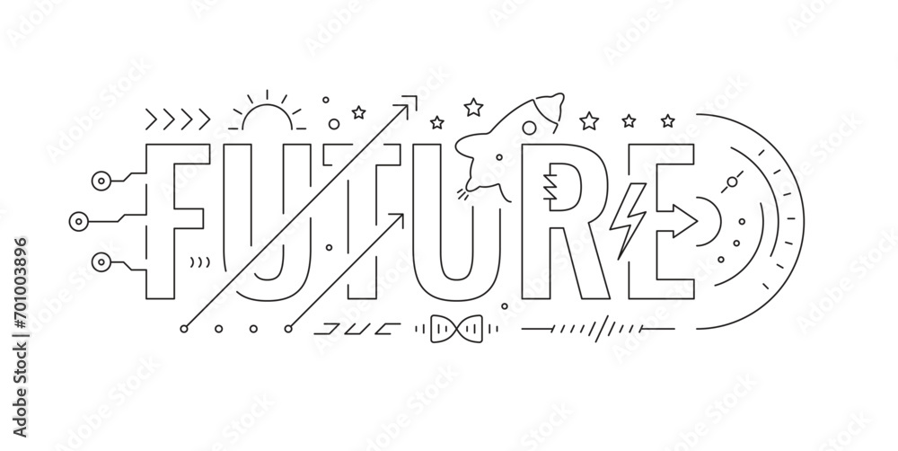 future word and future symbols. future technical drawing Stock Vector ...