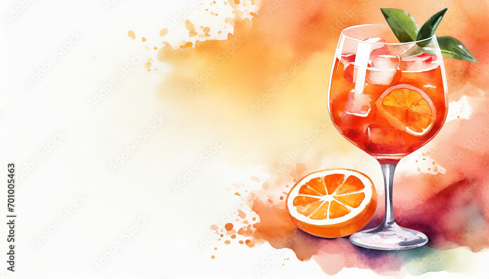 Aperol spritz cocktail background, copy space on a side, watercolor art ...