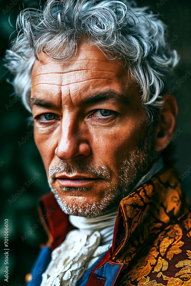 Portrait of Medieval Man in Baroque Attire with Serious Expression and ...