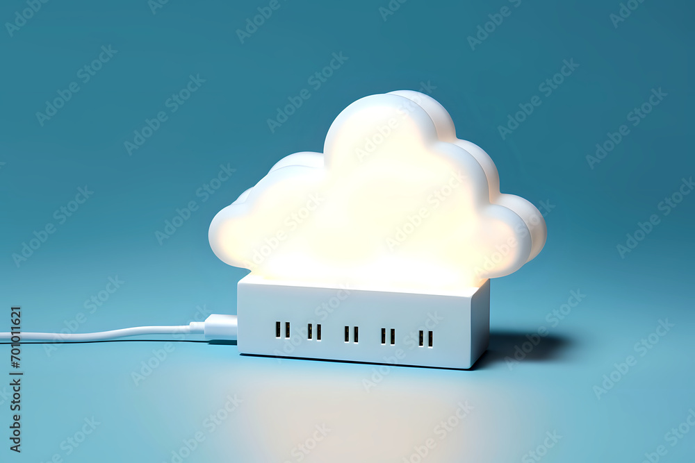 glowing cloud on top of a USB hub, suggesting cloud computing and data ...