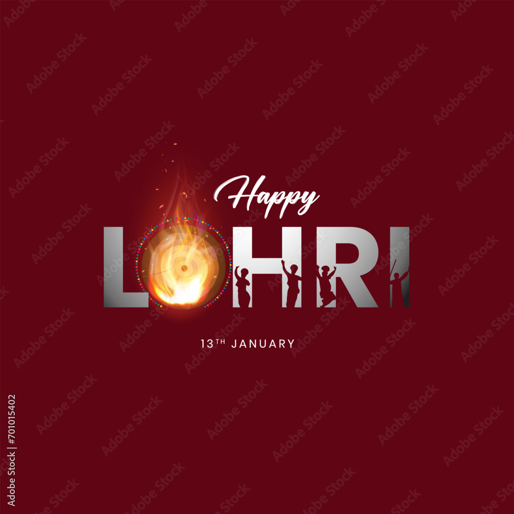Happy Lohri text. Indian Sikh Festival editable design background ...