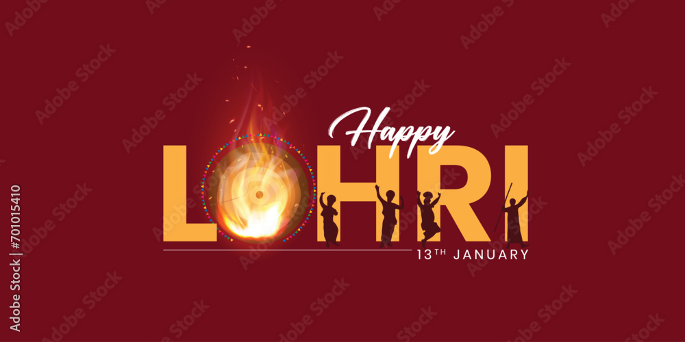 Happy Lohri text. Indian Sikh Festival editable design background ...