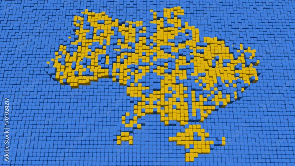 Map of Ukraine with cubes. Blue and yellow cubes in the map texture ...