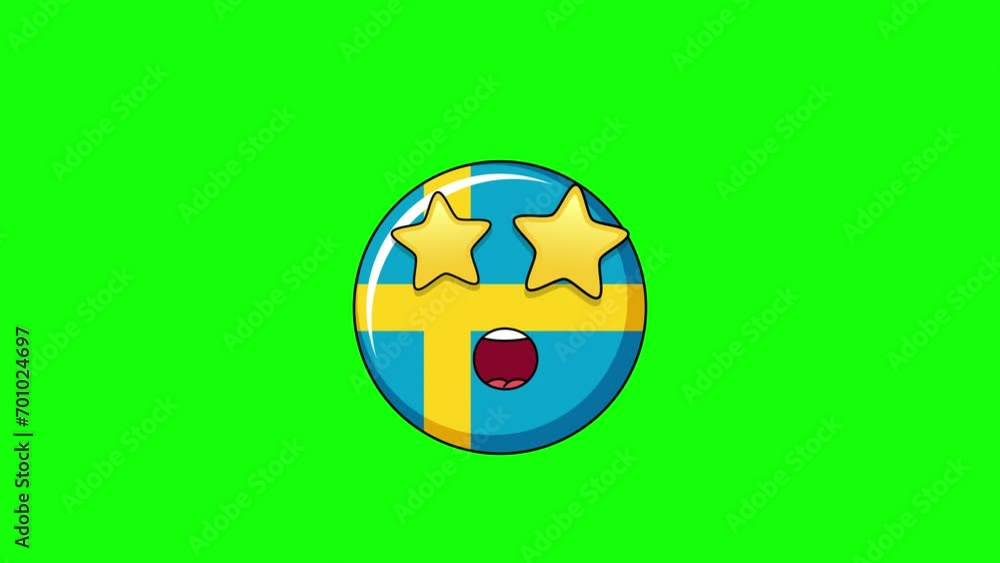 flag of sweden character of Grinning face with star eyes, expression of ...