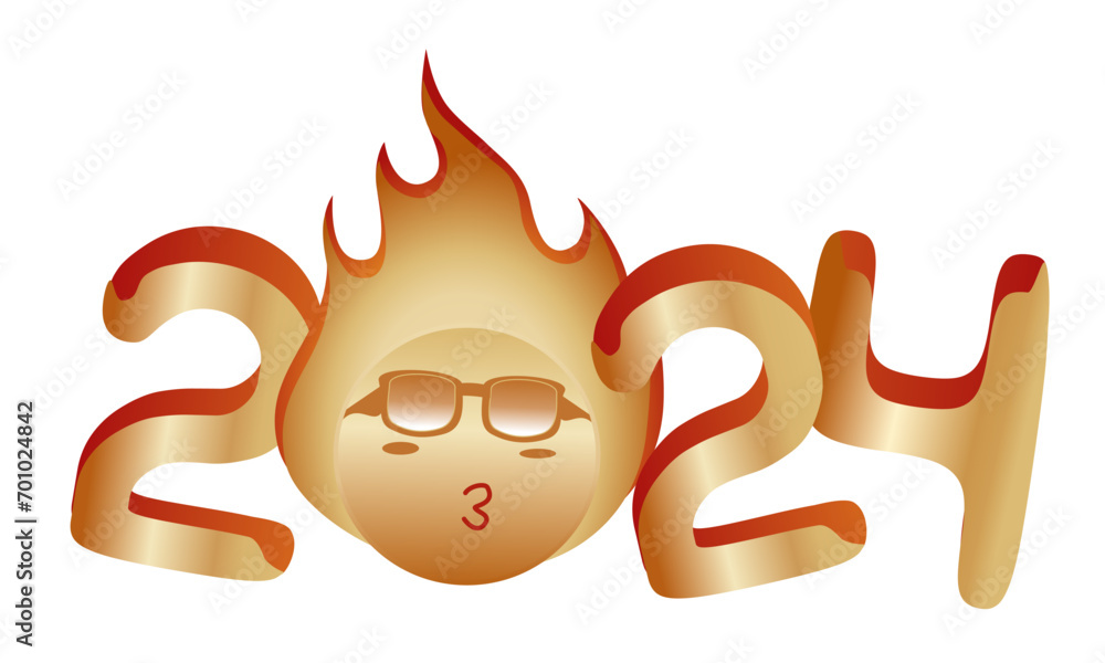 2024 New Year gold fire numbers for greeting cards, banners or posters ...