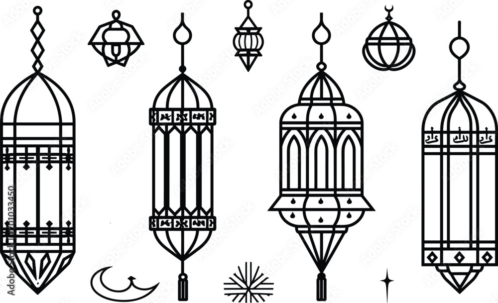 Islamic lantern vector set, Ramadan decoration, Eid al-Fitr lanterns ...