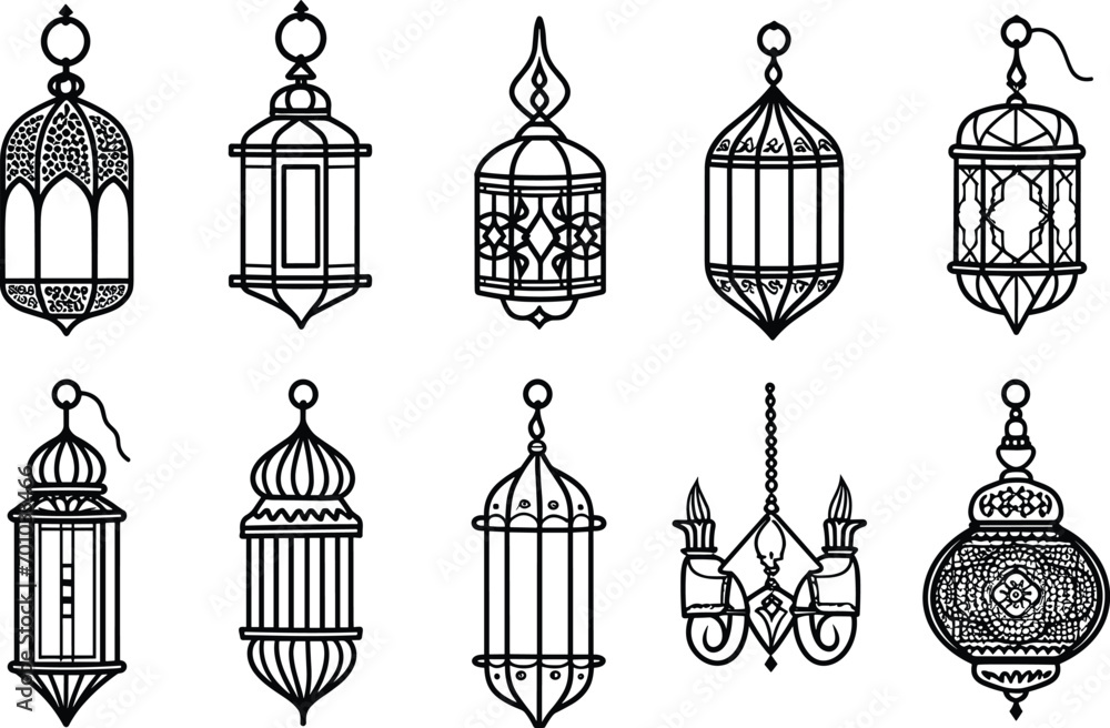 Islamic lantern vector set, Ramadan decoration, Eid al-Fitr lanterns ...