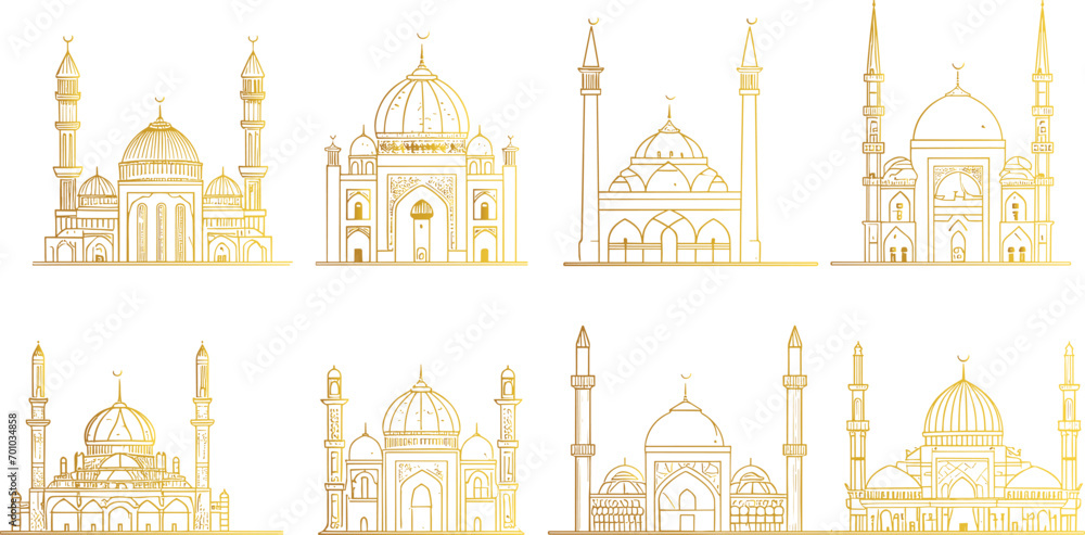 Modern mosque vector set, minimalist line art illustration, Islamic ...
