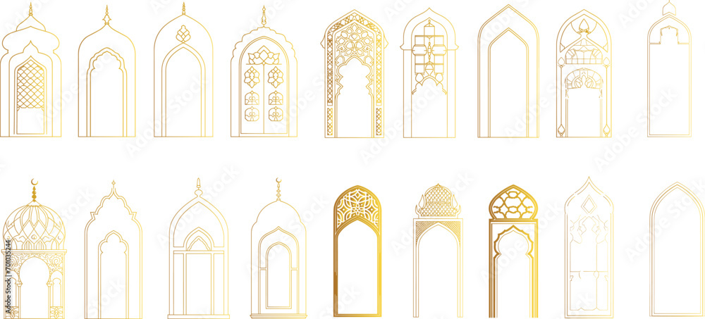 Islamic door & window vector set illustration, Islamic architecture ...