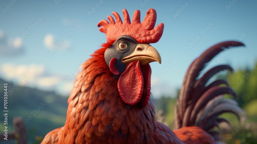 strong serious faced rooster with puffed chest pixar.Generative AI ...
