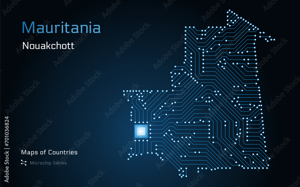 Mauritania Glowing Map with a capital of Nouakchott Shown in a ...