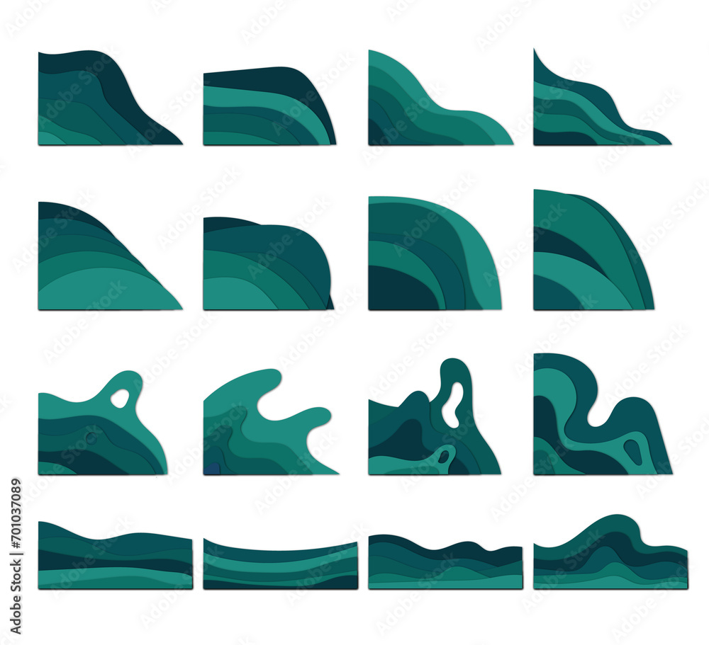 Abstract Paper Cut Shape Set. Paper Cut Corner, Border, Frame. Wavy ...