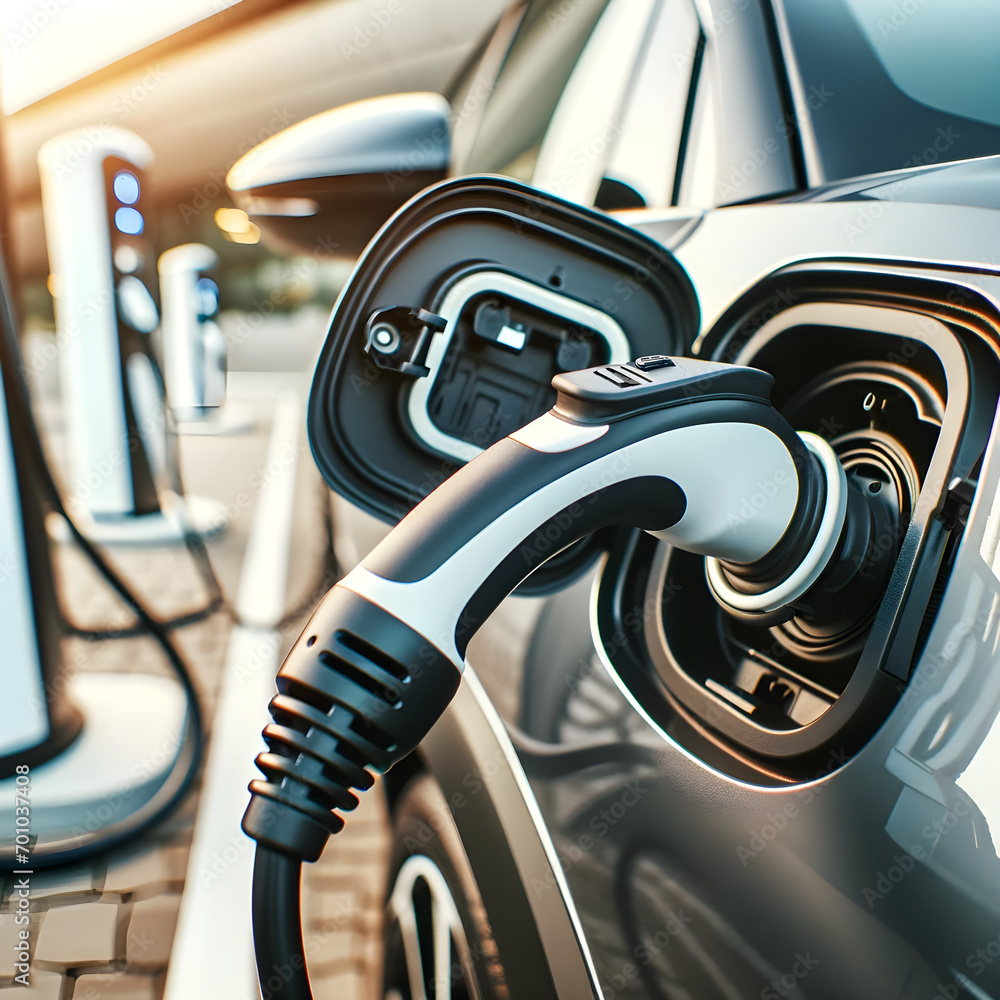 Eco power. electric vehicle charging station with power cable supply ...