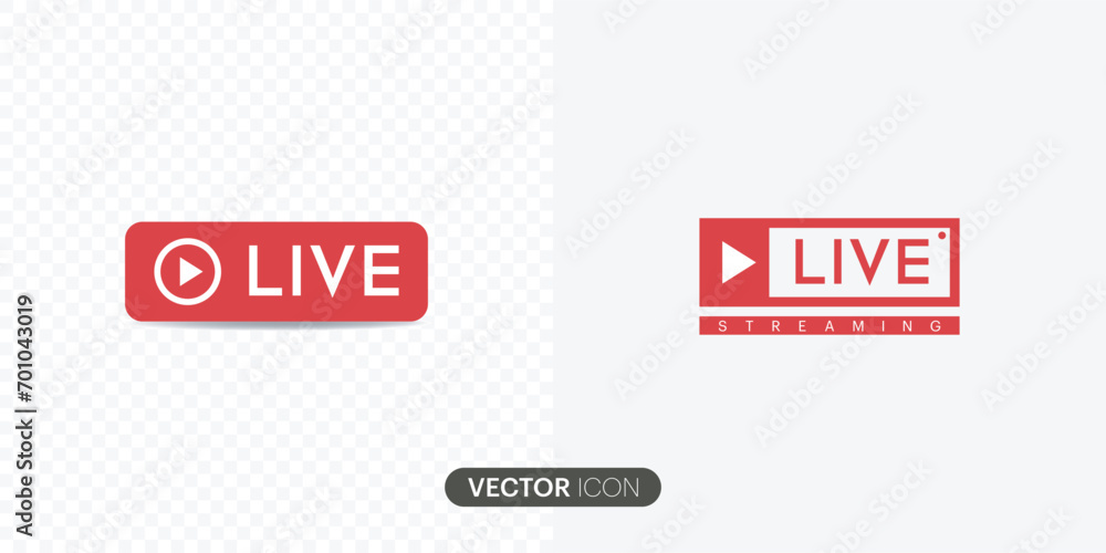 Live streaming icon.Live symbol, badge, sign, label, Play button icon ...