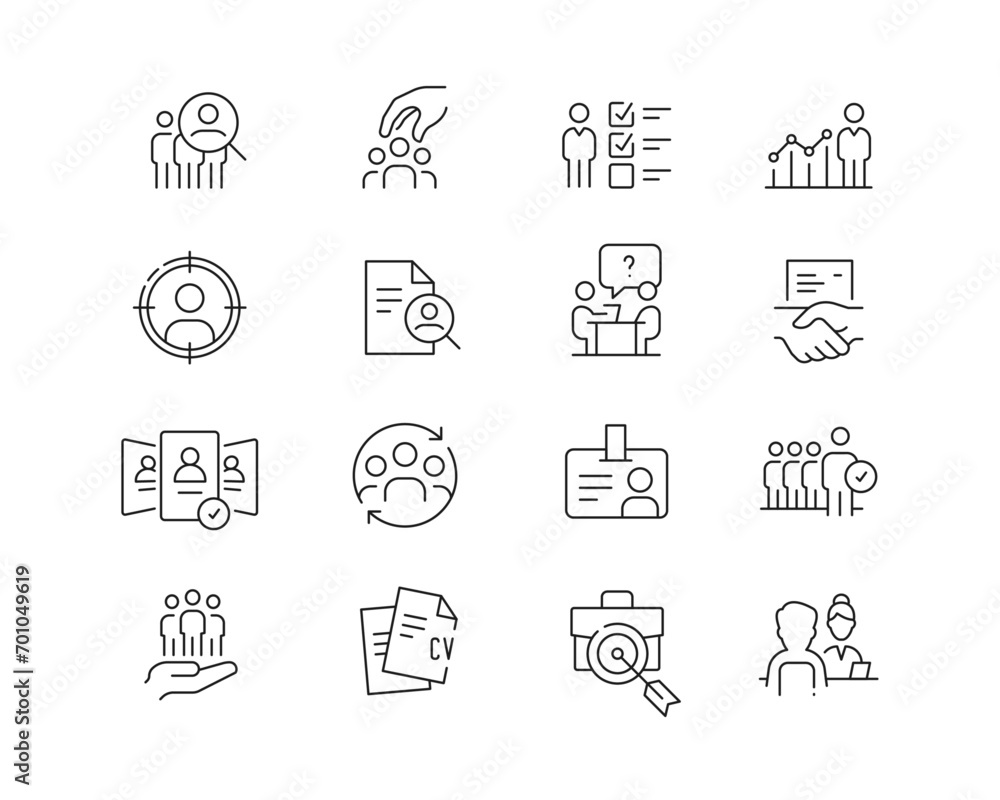 Recruitment Icon collection containing 16 editable stroke icons ...