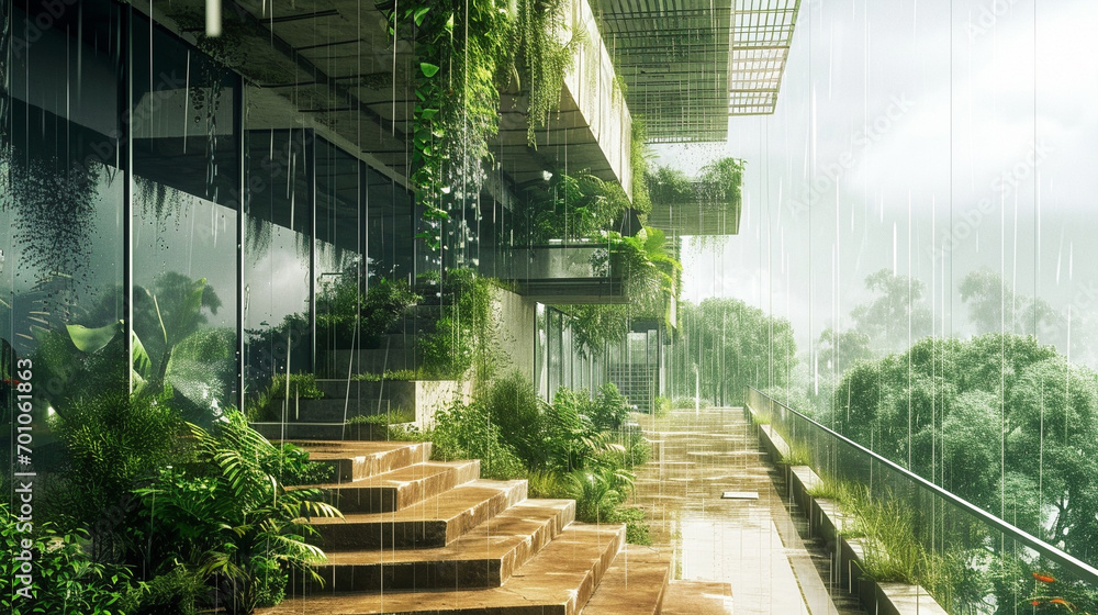 Imaginative visualization showcasing steps for rain water harvesting ...