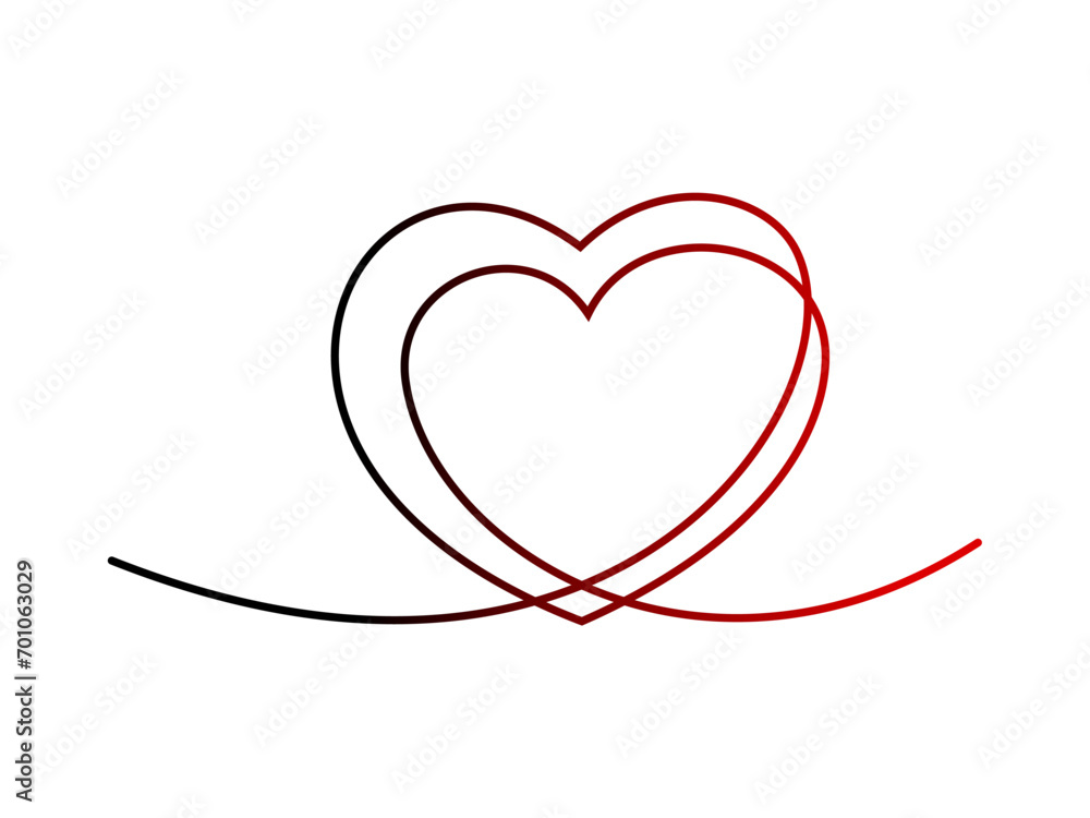 Two linked heart, continuous one line drawing. Two heart hand drawing ...
