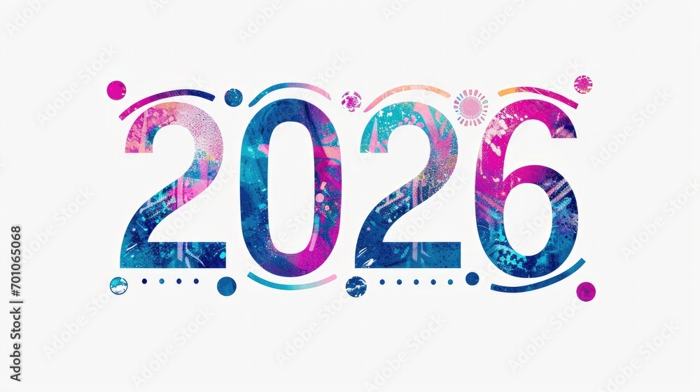 New calendar year "2026", Text word, label, isolated white background ...