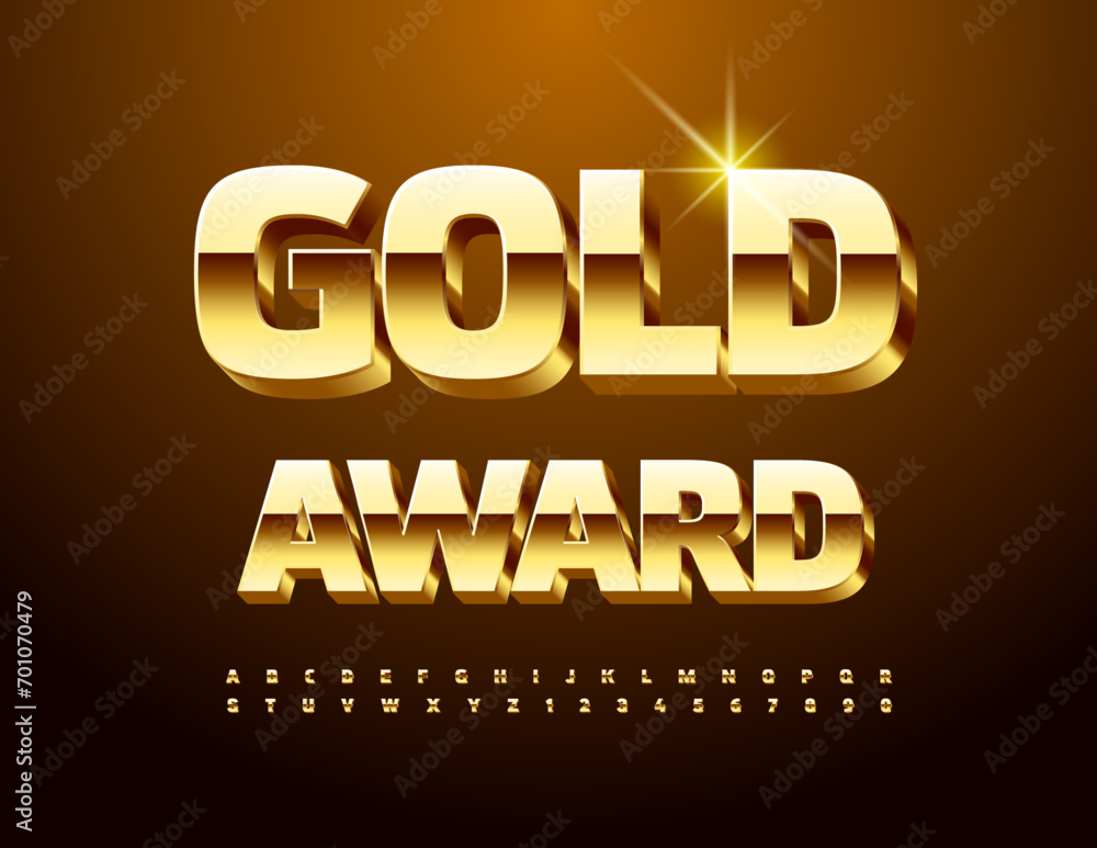 Vector Elite Sign Gold Award. Trendy 3D Font. Premium Alphabet Letters ...