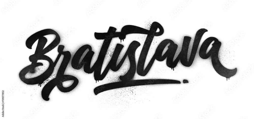 Bratislava city name written in graffiti-style brush script lettering ...