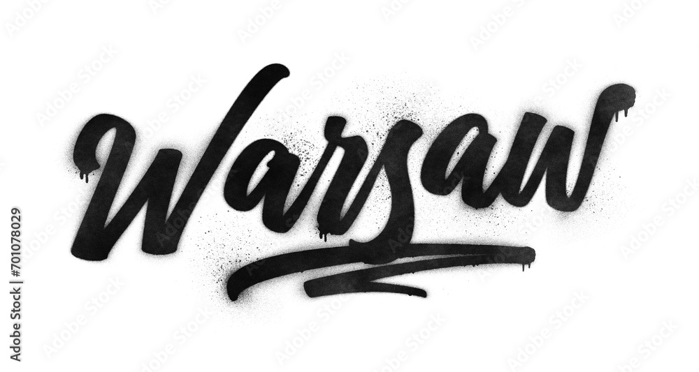 Warsaw city name written in graffiti-style brush script lettering with ...
