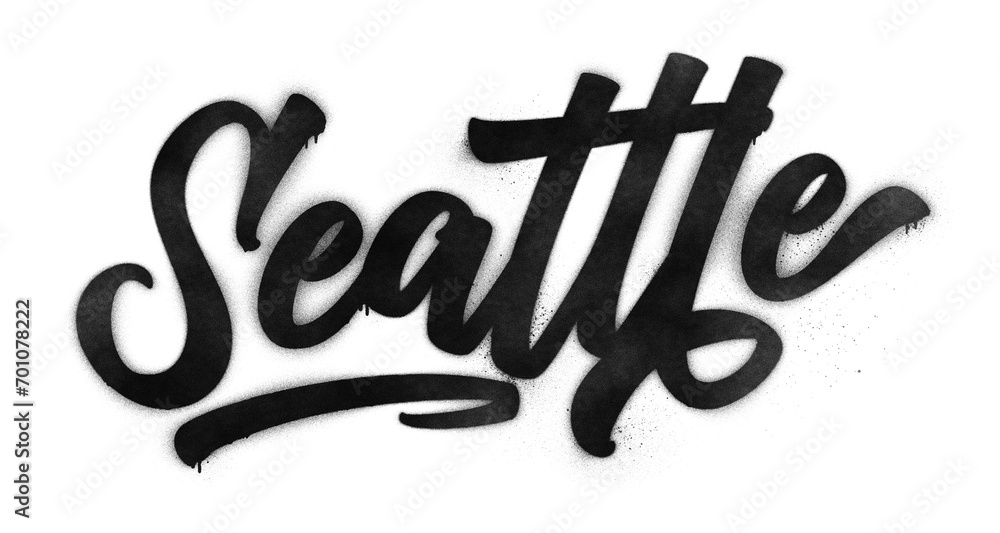 Seattle city name written in graffiti-style brush script lettering with ...