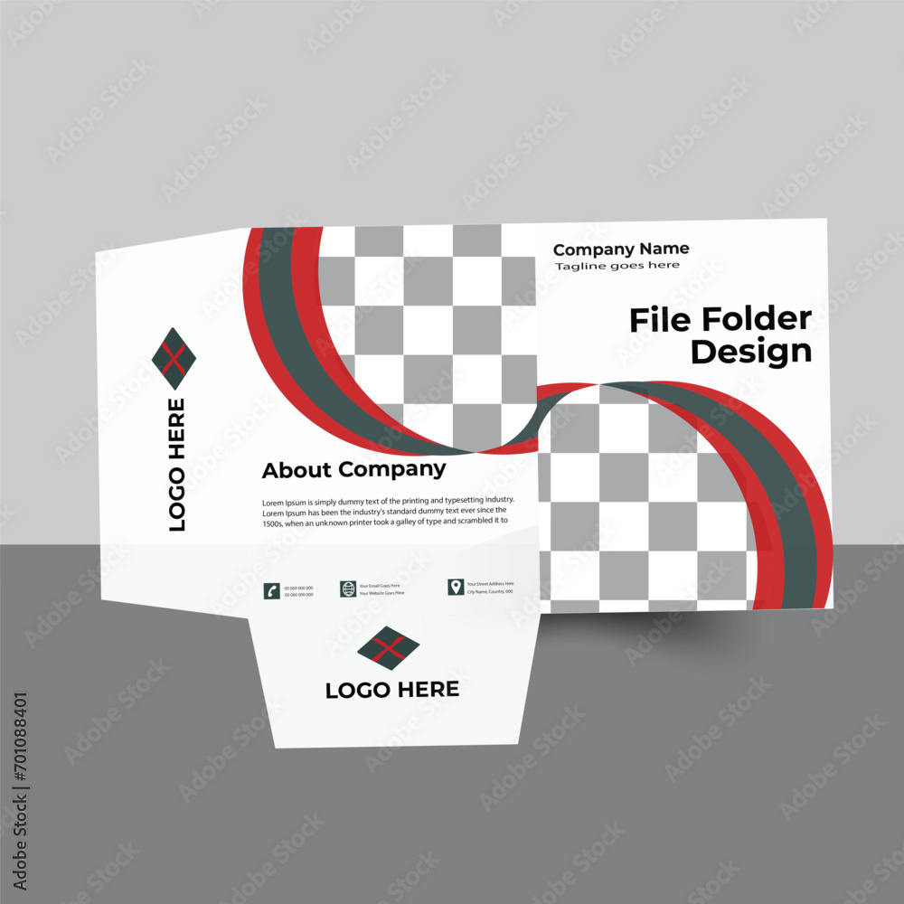 folder template design for corporate office with read and black color ...