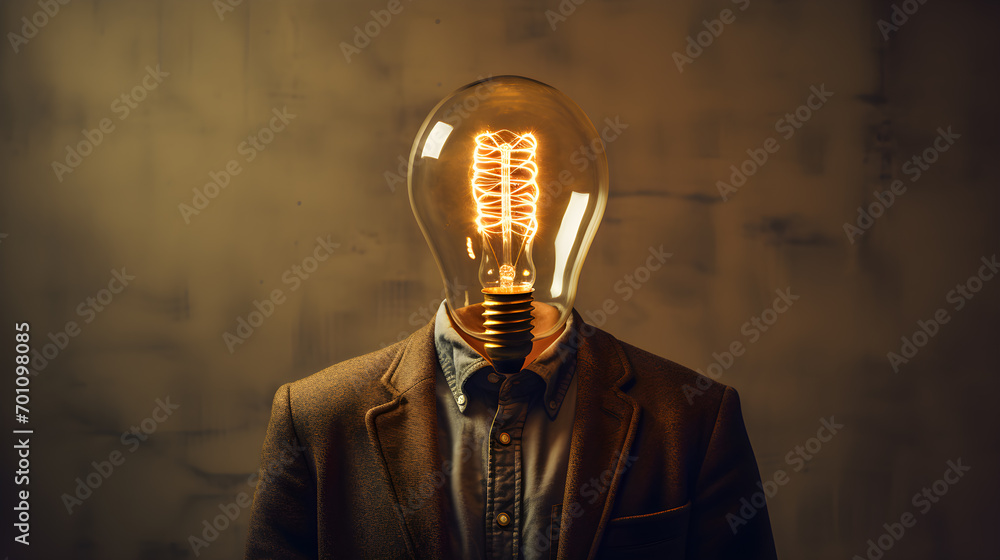 Man with Idea Bulb Head, Innovative Thinking, Creativity Concept ...