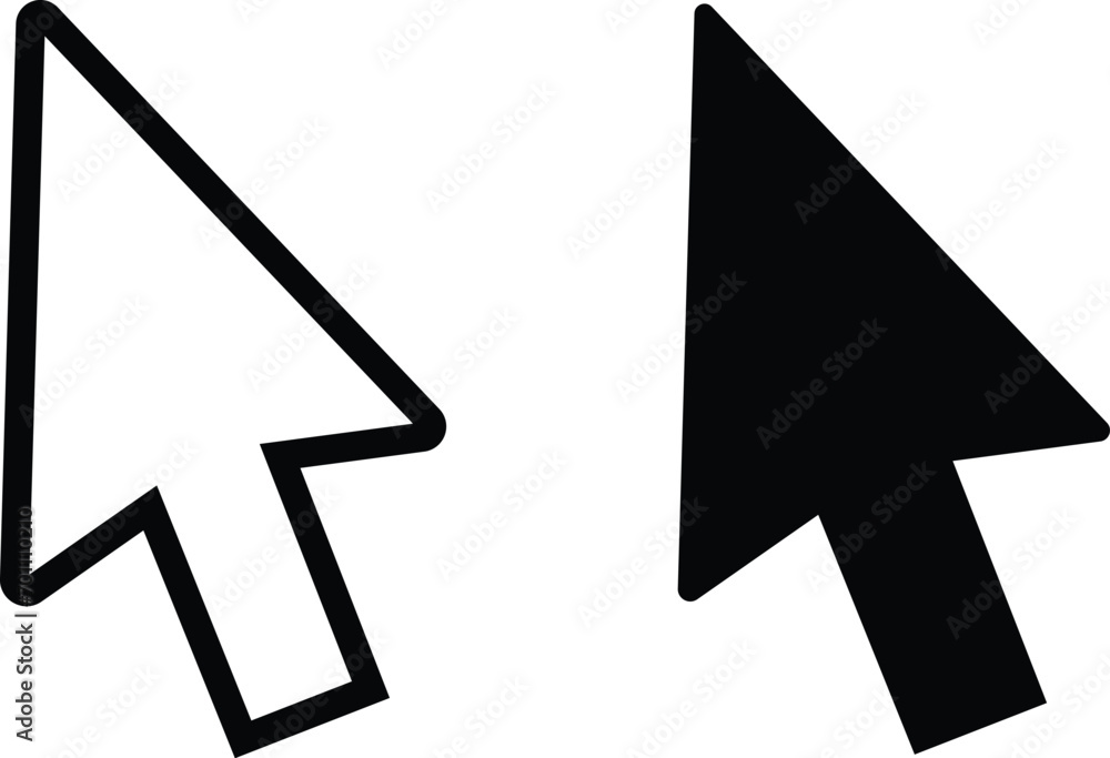 Vecteur Stock Computer mouse click cursor black line and flat arrow and ...