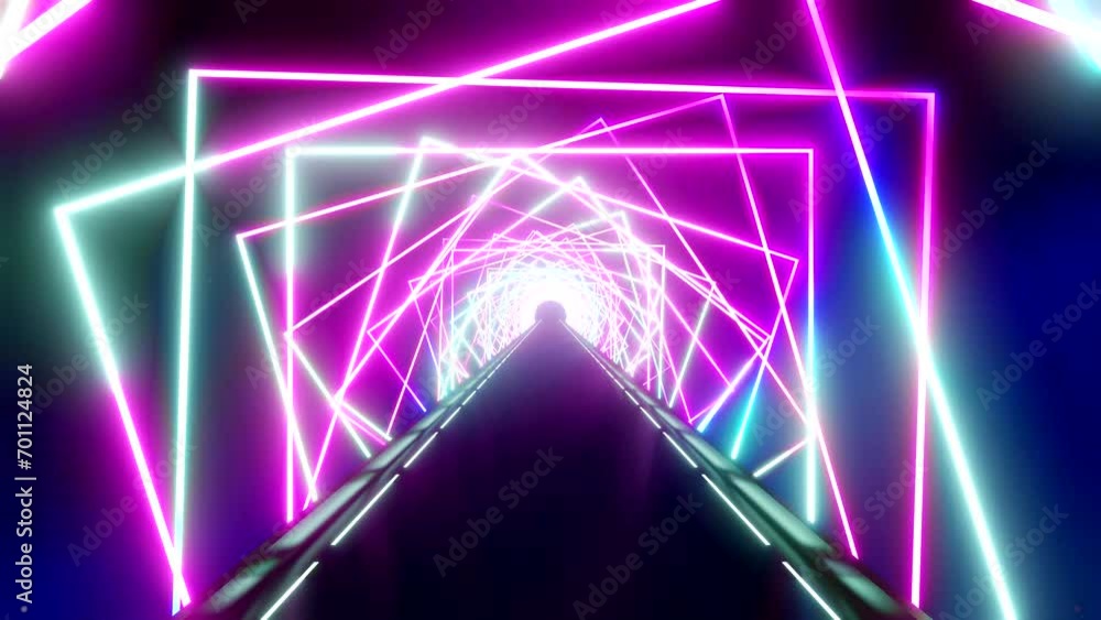 Moving forward inside futuristic tunnel with rotating rectangular ...