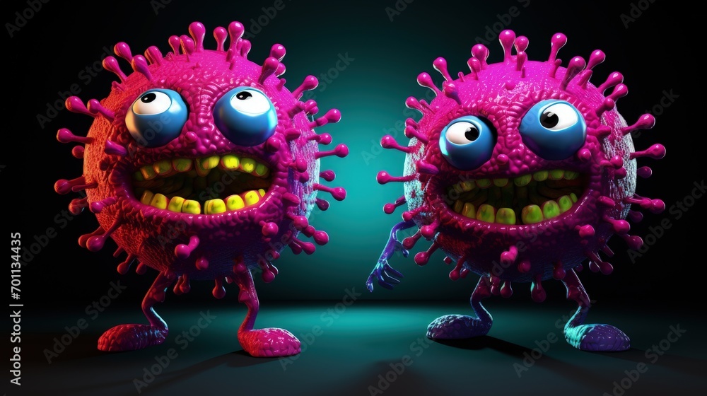 Cartoon characters cute, funny evil viruses, whimsical and infectious ...