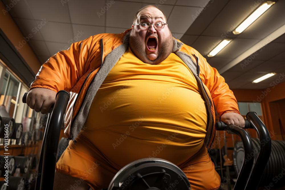 Fat, overweight people man woman boy girl do sport, training, care ...