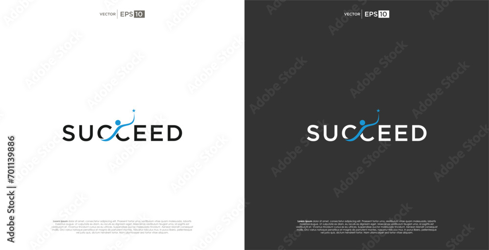 letter SUCCEED logo typography. A logo representing the synergy of ...