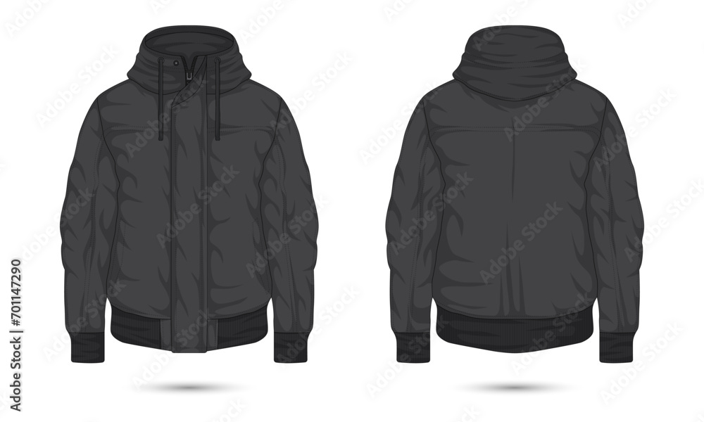 Black hooded jacket template front and back view Stock Vector | Adobe Stock