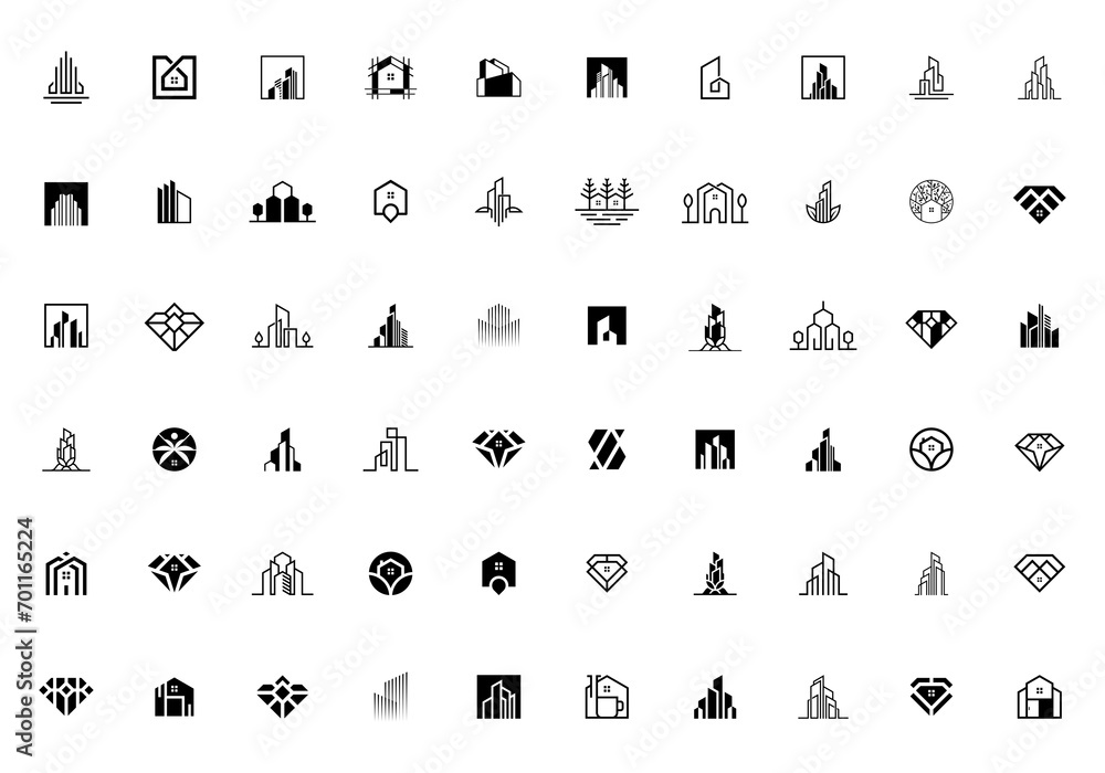 Koleksi templat logo real estat abstrak. Koleksi mega dengan konsep ...