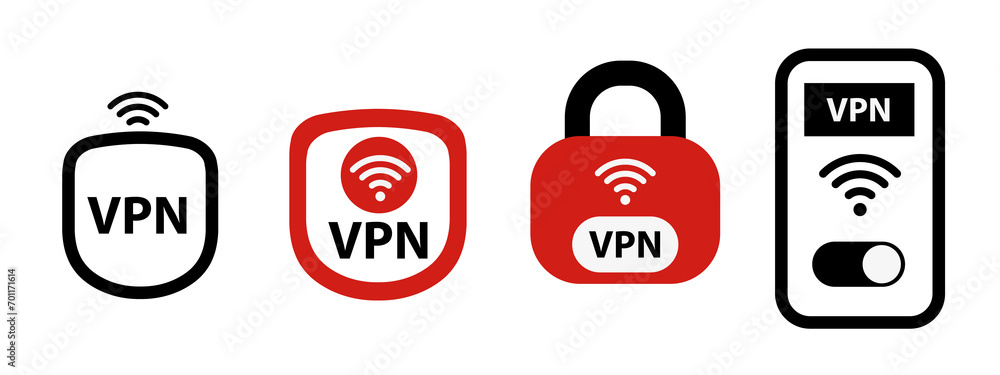 Set VPN icons. Vpn Shield and lock with vpn icon. Safe for wifi and ...